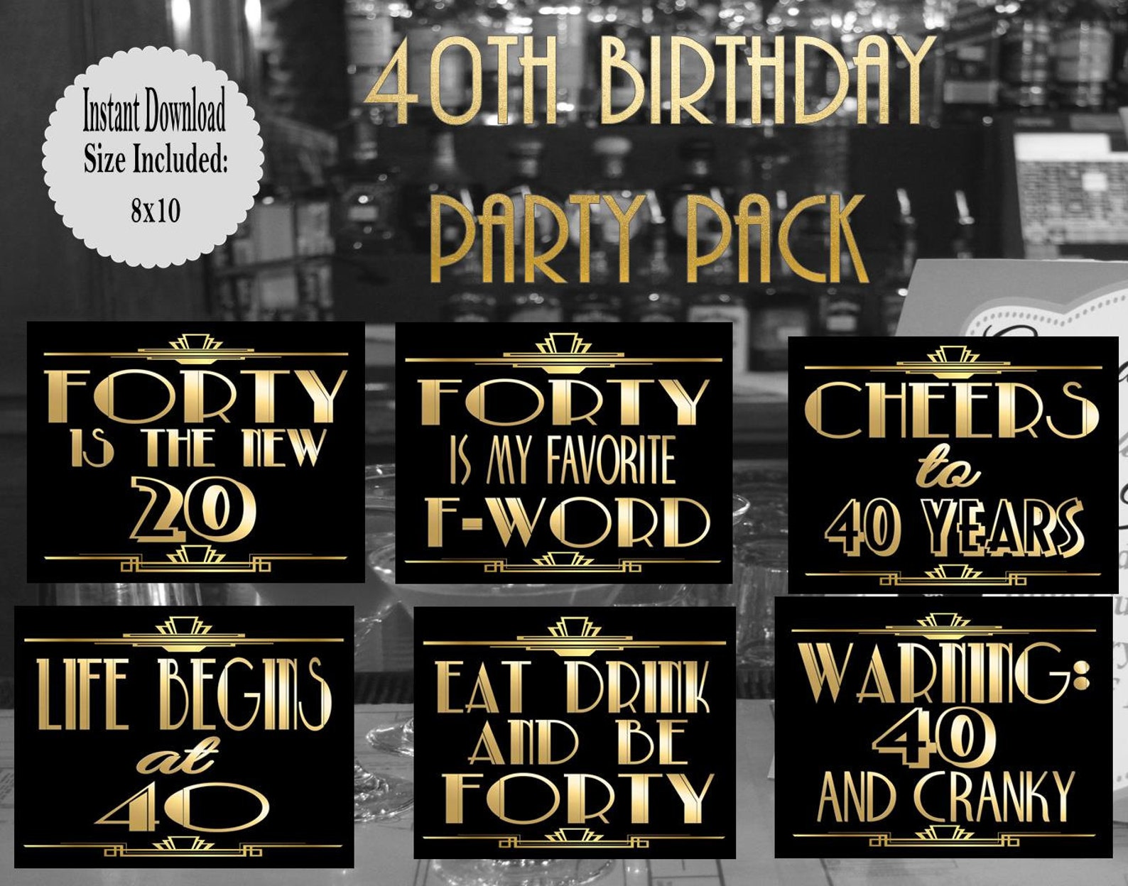 PRINTABLE 40th Birthday Signsgatsby Party Decoration Roaring - Etsy