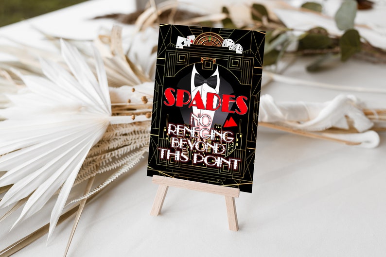 PRINTABLE Spades Game Sign Casion Themed Party Decor Las Vegas Party ...