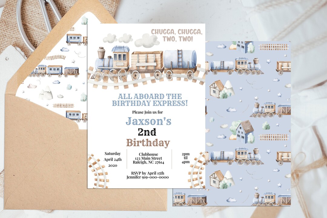 EDITABLE Train Party Invitation 2nd Birthday All Aboard Birthday ...