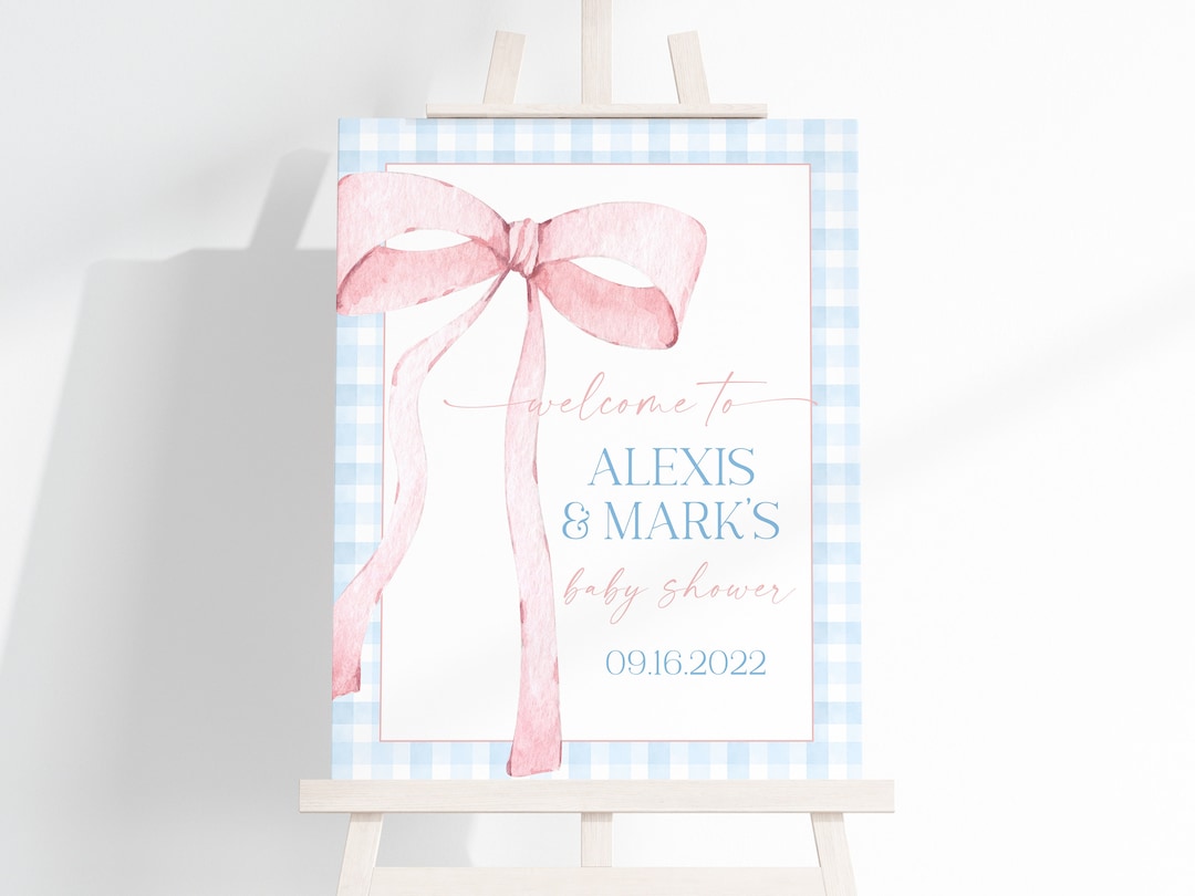 EDITABLE Pink and Blue Gingham Welcome Sign for Baby Shower, Baby ...