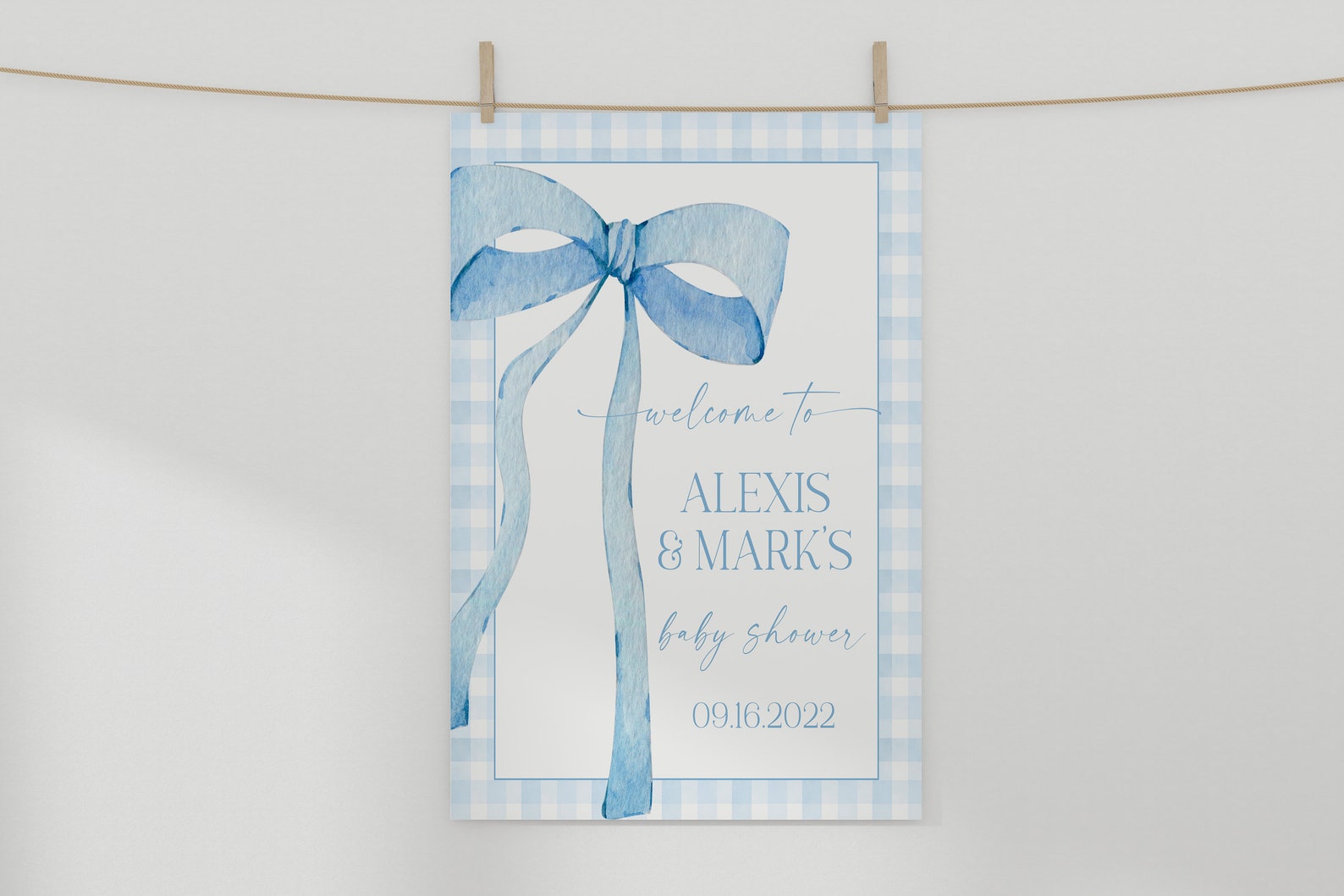 EDITABLE Blue Gingham Welcome Sign for Baby Shower, Baby Shower Blue ...