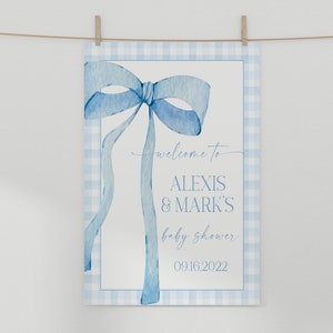 EDITABLE Blue Gingham Welcome Sign for Baby Shower, Baby Shower Blue ...