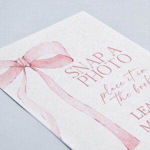 Digital File Pink Bow Snap a Photo 8x10 Sign Pink Watercolor Ribbon ...