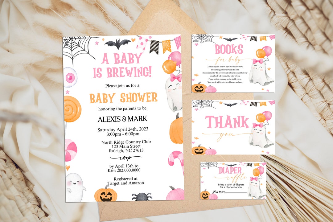 EDITABLE A Baby is Brewing Invitation Bundle Halloween Baby Shower Baby ...