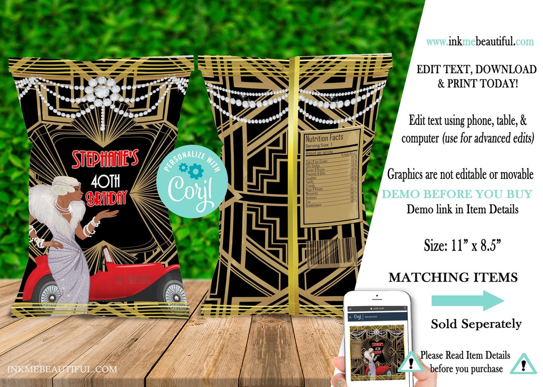EDITABLE Gatsby Chip Bag | DIGITAL FILE |gatsby Themed| Flapper ...