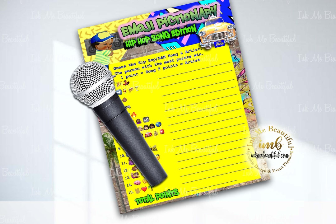 DIGITAL FILE Emoji Pictionary Hip Hop Songs , 5x7, Hip Hop, Baby Shower ...