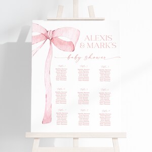 EDITABLE Pink Bow Seating Chart Baby Shower Bridal Shower, Minimalist ...