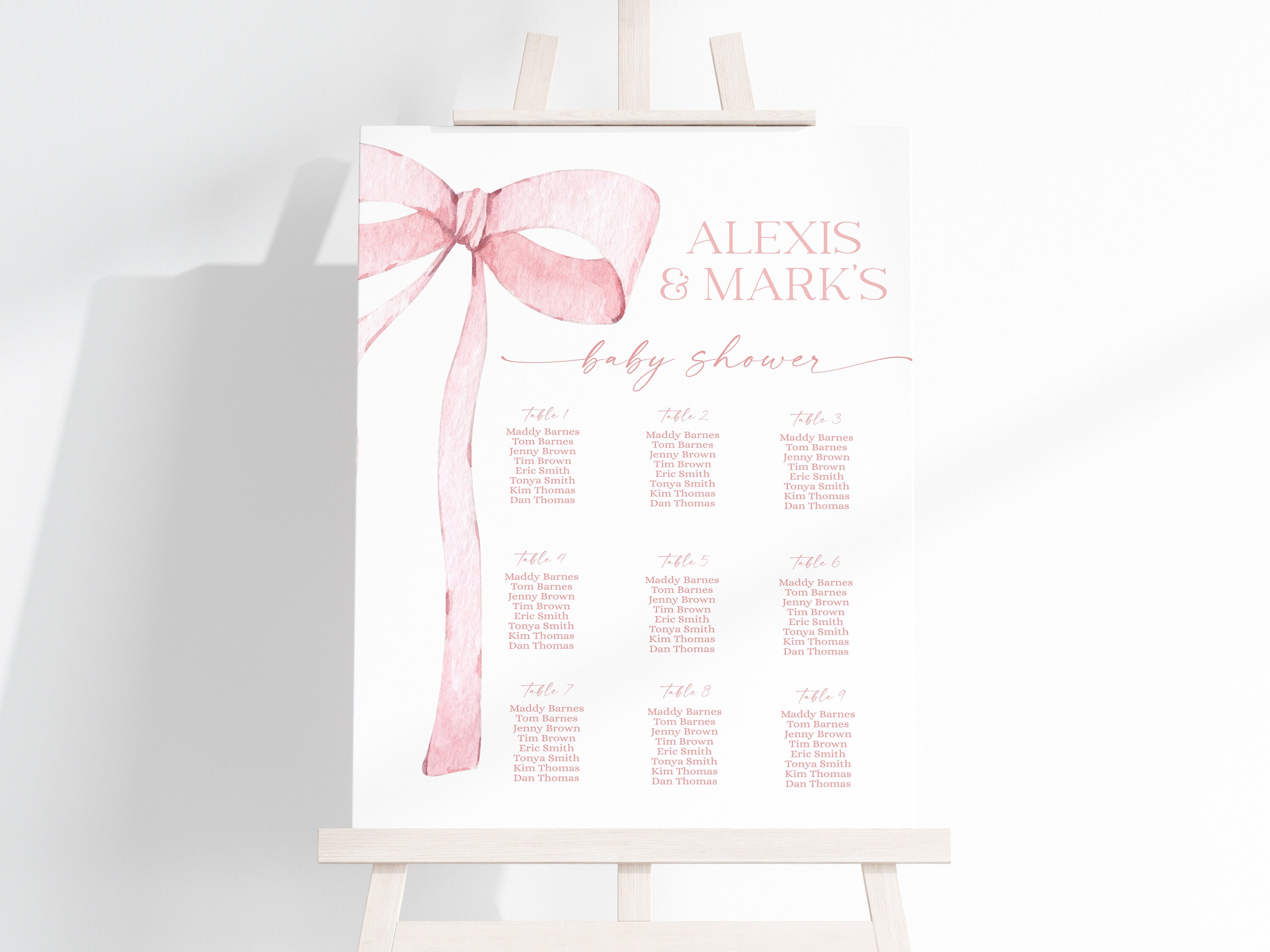 EDITABLE Pink Bow Seating Chart Baby Shower Bridal Shower, Minimalist ...