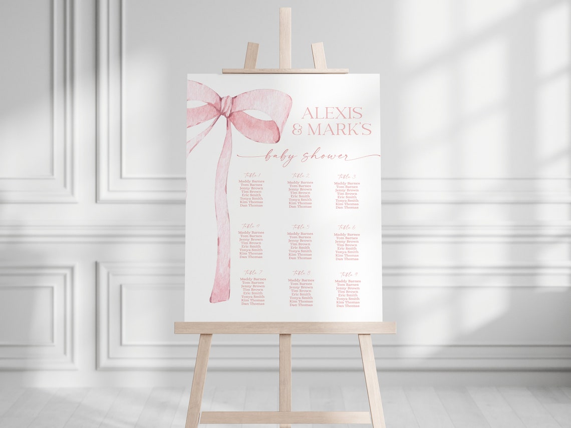 EDITABLE Pink Bow Seating Chart Baby Shower Bridal Shower, Minimalist ...