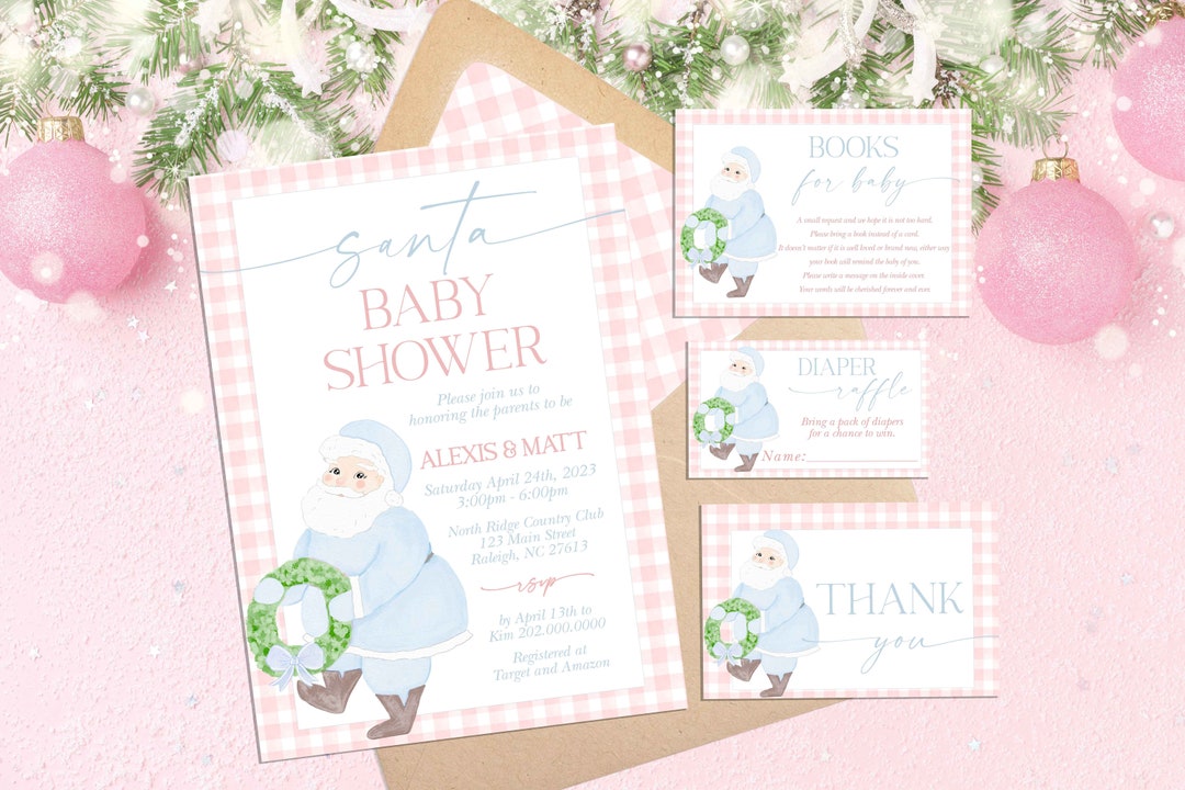 EDITABLE Christmas Baby Shower Invite Bundle Pink Santa Baby Shower ...