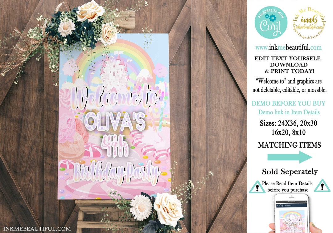 EDITABLE Candy Theme Welcome Sign, First Birthday Party, First Birthday ...