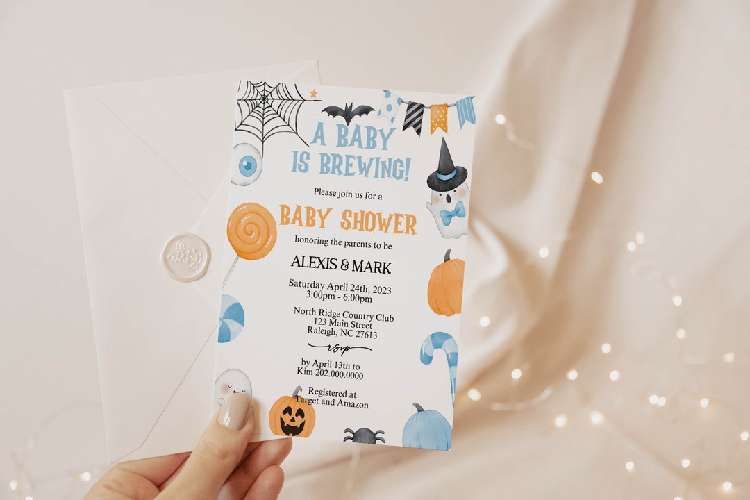 EDITABLE A Baby is Brewing Halloween Baby Shower Halloween Baby Bow ...