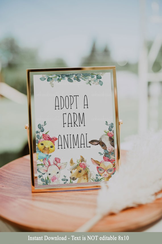 PRINTABLE Adobt a Farm Animal Sign | Farm Animal Theme | Barnyard ...