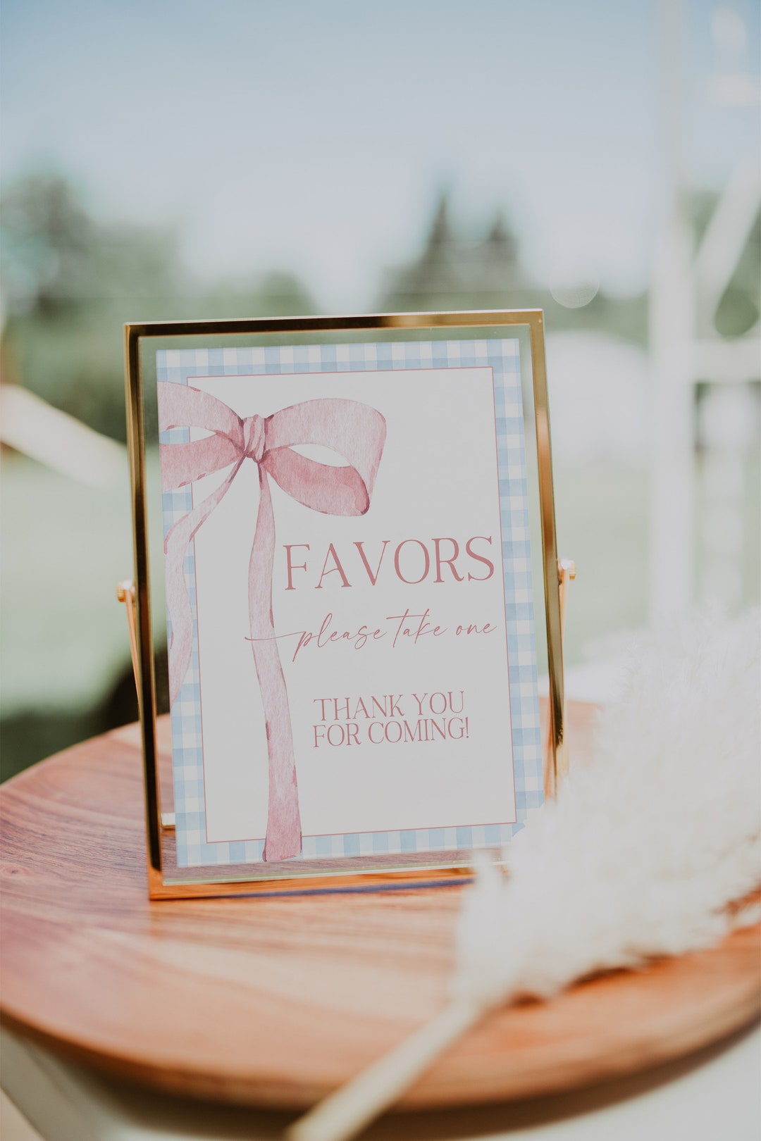 DIGITAL Pink and Blue Gingham Sign Favors Sign Pink Bow Bridal Shower ...