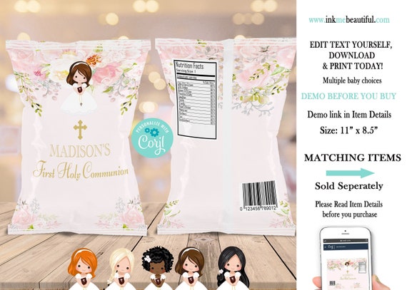 EDITABLE First Holy Communion Chip Label Chips Favor - Etsy