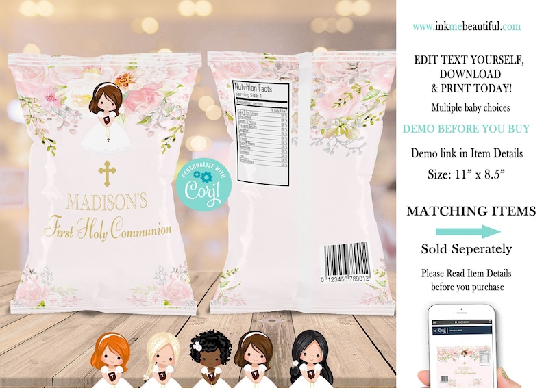 EDITABLE First Holy Communion Chip Label | Chips | Favor | Invitation ...