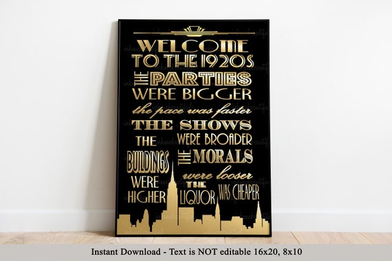 PRINTABLE Welcome to the 1920s ,Gatsby party decoration, Roaring 20s ...