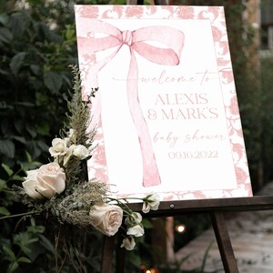EDITABLE Pink Bow Welcome Sign for Baby Shower, Minimalist Baby Shower ...