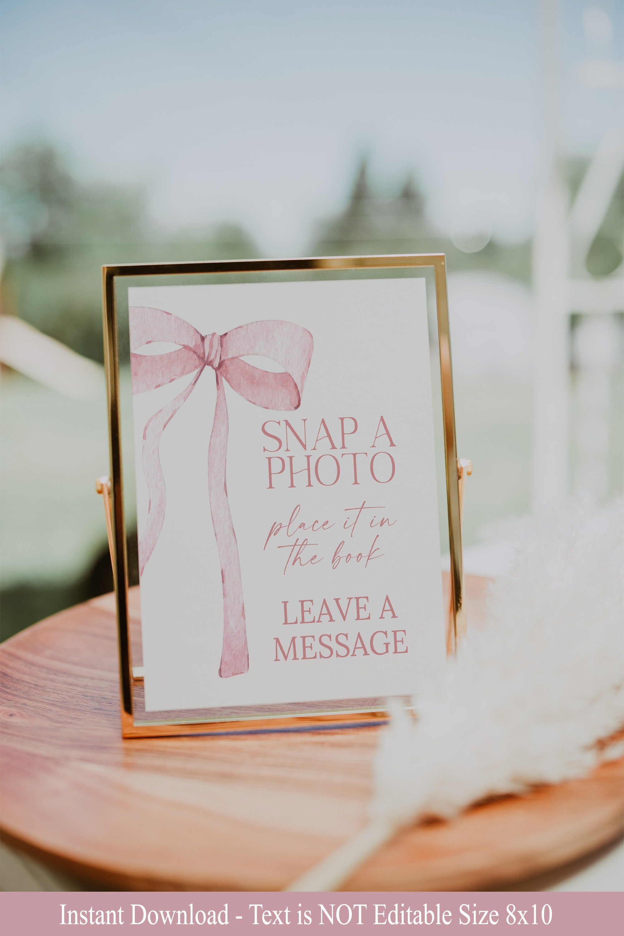 Digital File Pink Bow Snap a Photo 8x10 Sign Pink Watercolor Ribbon ...