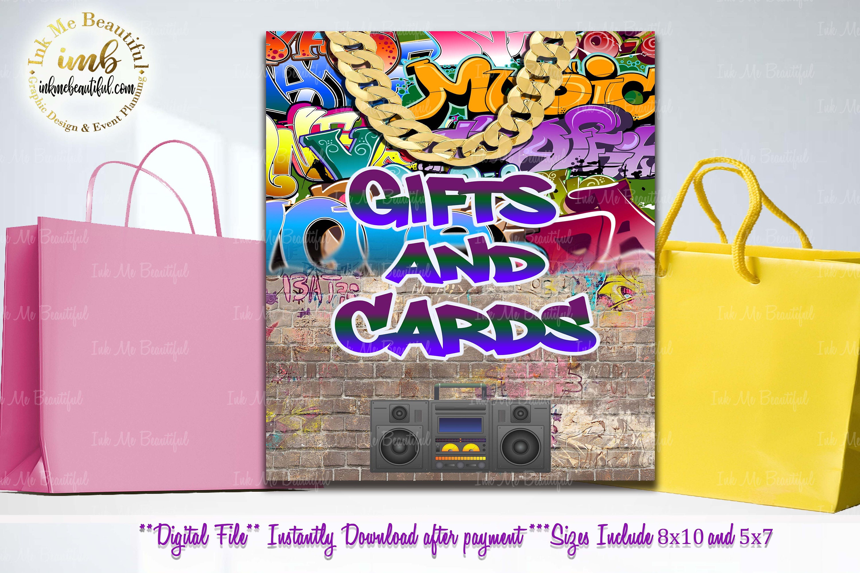 DIGITAL FILE Gifts and Cards Sign, 5x7 and 8x10, Hip Hop Throwback 80s ...