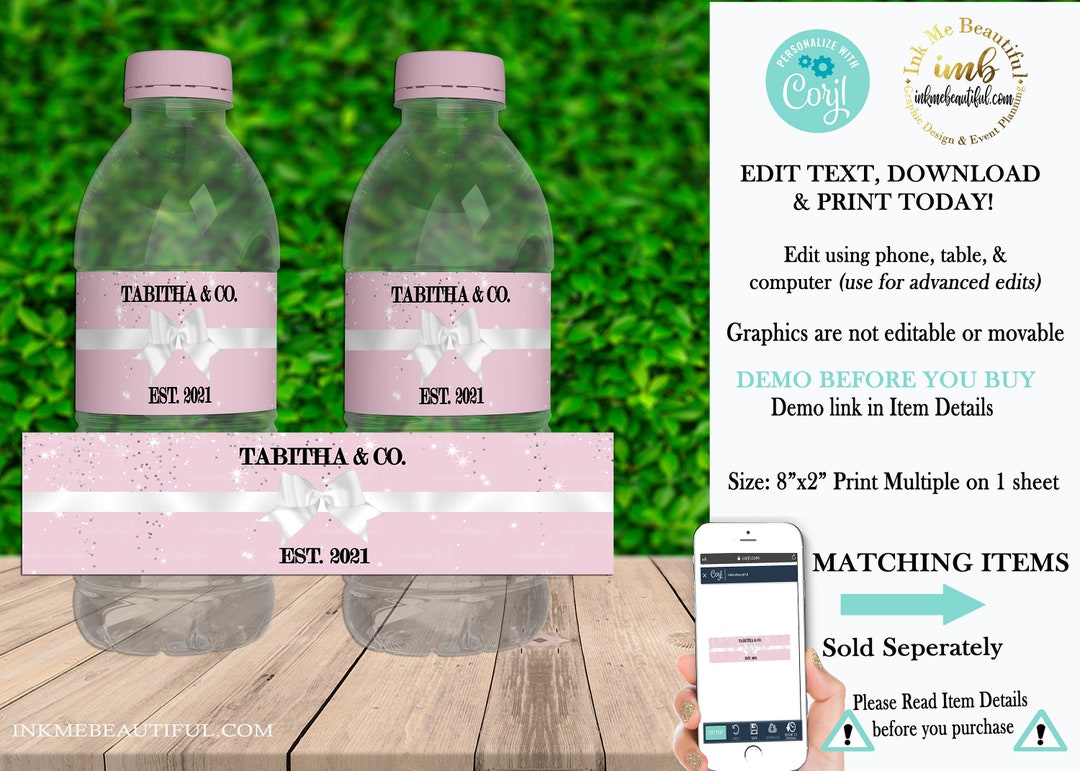 EDITABLE Water Bottle Label | Pink Paris Theme | Parisian Theme | Baby ...