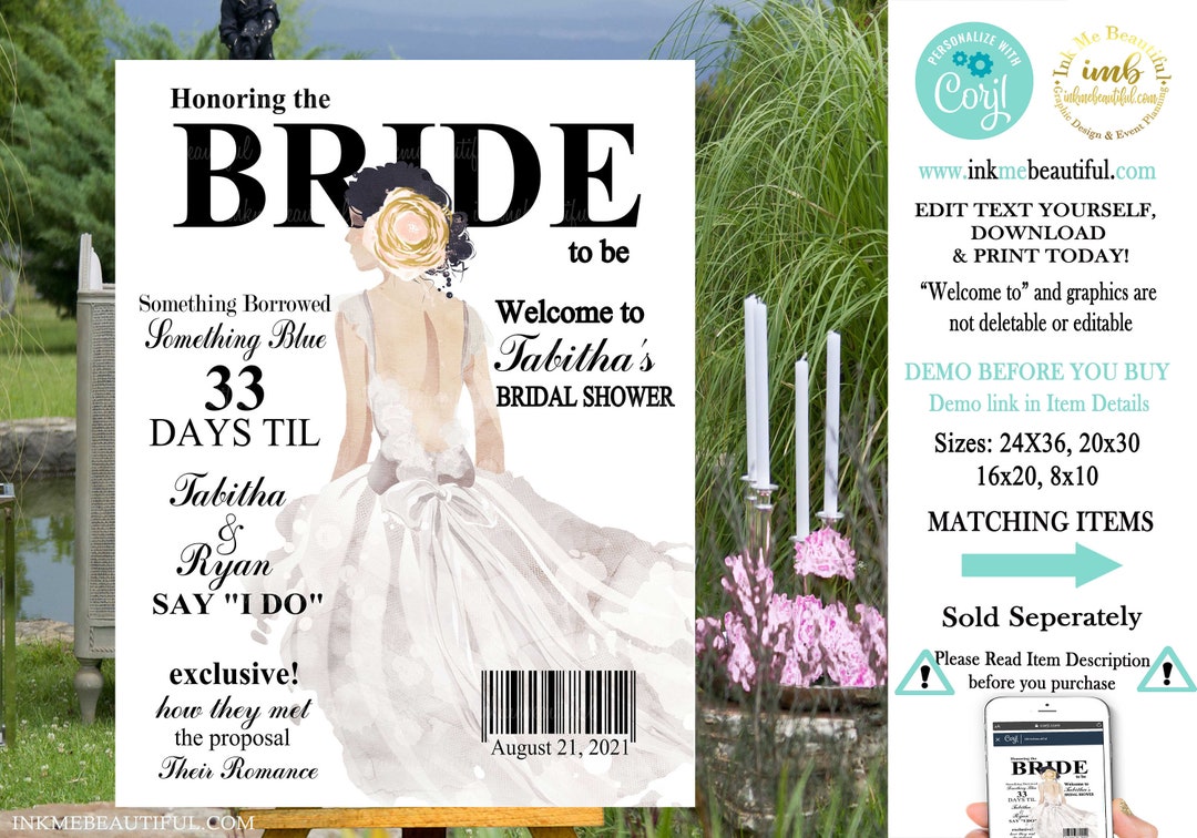 PRINTABLE Bridal MAGAZINE Welcome Poster, Welcome Bridal Shower Poster ...