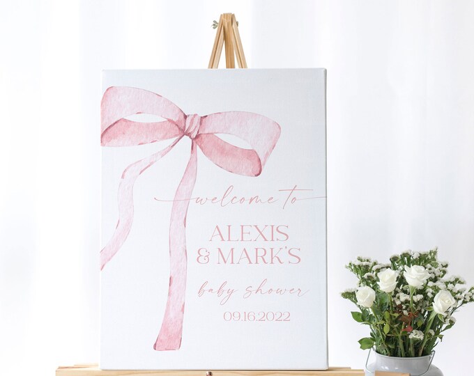 EDITABLE Pink Bow Welcome Sign for Baby Shower Minimalist - Etsy