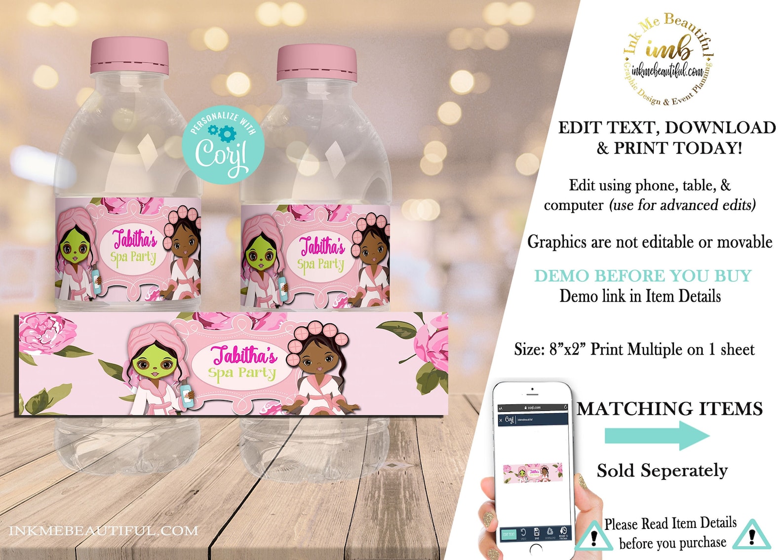 EDITABLE Spa Party Water Bottle Label spa Birthday Party - Etsy
