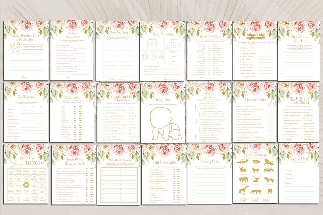 EDITABLE Blush Pink Floral Games Baby Shower Games Bundle Blush Rose ...