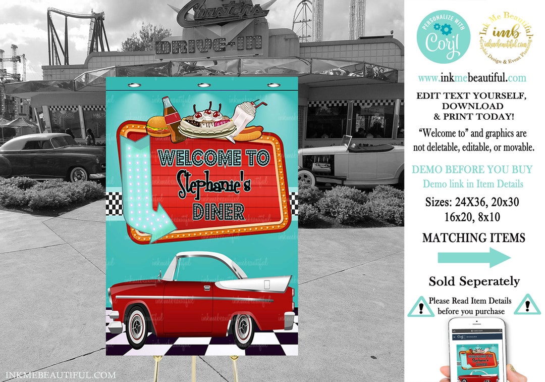 DIGITAL FILE 50's Diner Welcome Sign, Retro Diner Backdrop, 1950's ...