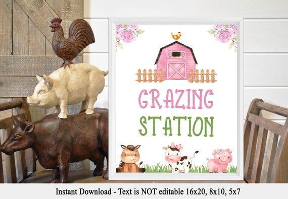 PRINTABLE Pink Farm Girl Grazing Station Sign | Cow Girl Party | Farm ...