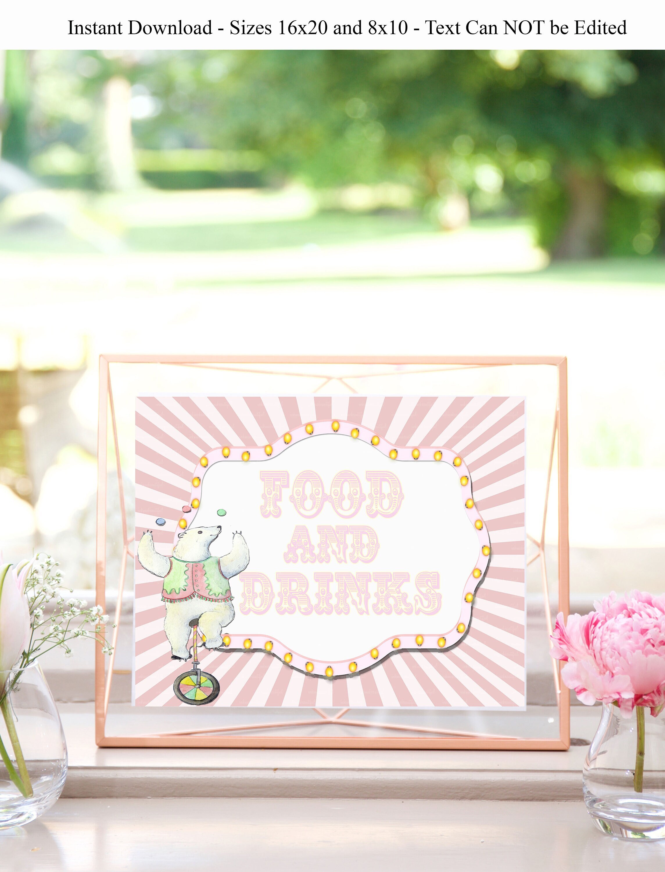PRINTABLE Food and Drink Sign | Pink Circus State Fair | Amusement Park ...