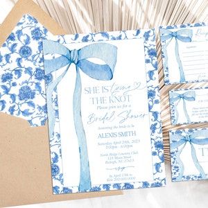 EDITABLE Blue Bow Invitation for Bridal Shower Invite Bundle, She's ...