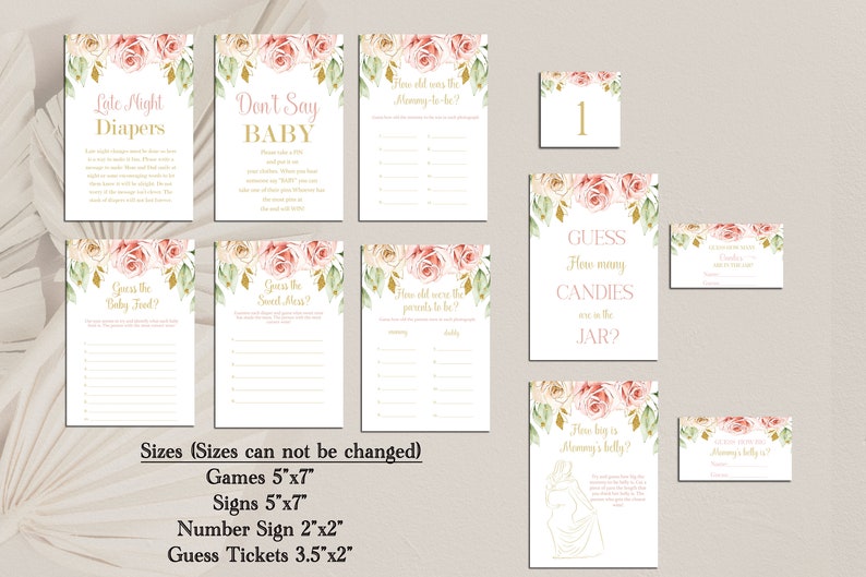 EDITABLE Blush Pink Floral Games Baby Shower Games Bundle Blush Rose ...