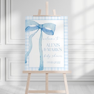 EDITABLE Blue Gingham Welcome Sign for Baby Shower, Baby Shower Blue ...