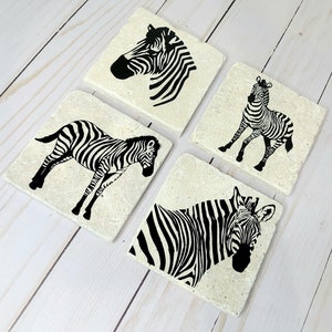 Zebra Coasters Set of 4, Drink Coasters, Zebra Gifts, Wildlife Coasters ...