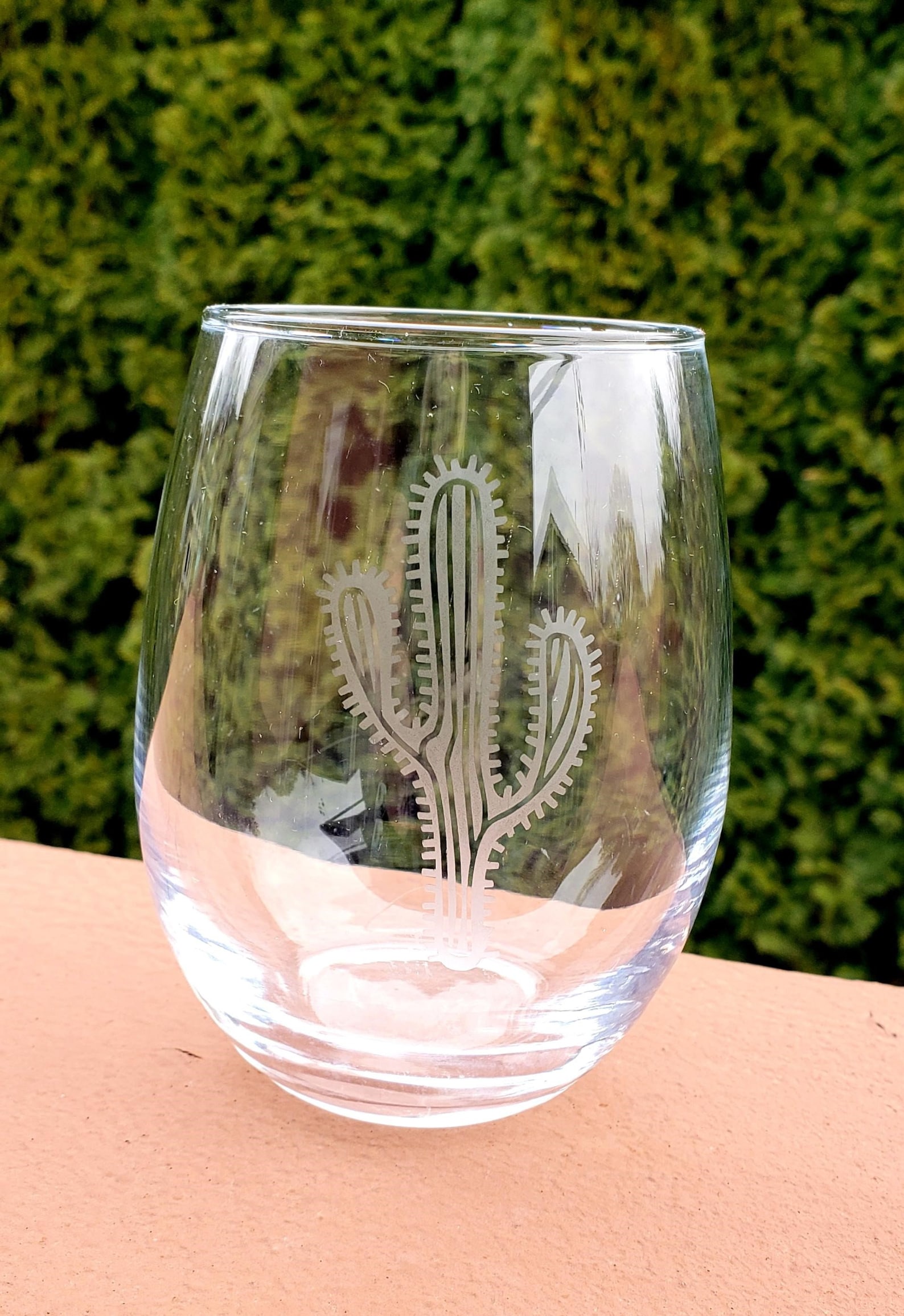 Etched Cactus Wine Glass Saguaro Glass Etched Barware - Etsy