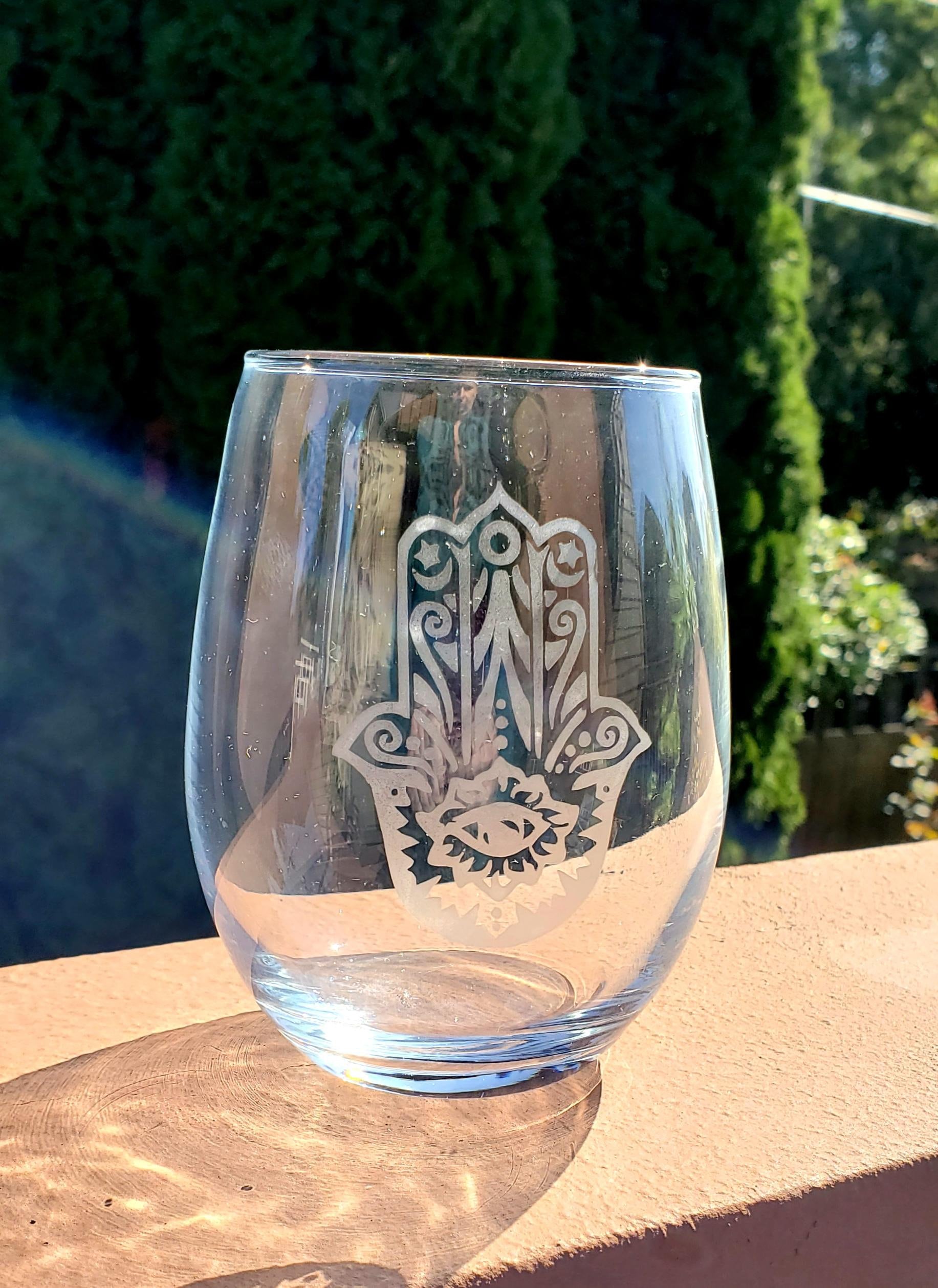 Hamsa hand hamsa wine glass hamsa gift etched wine glass | Etsy