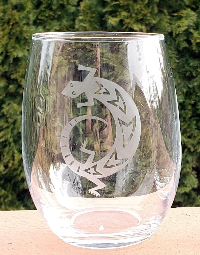 Etched Kokopelli & Gecko Wine Glass Set: Southwestern Barware - Etsy