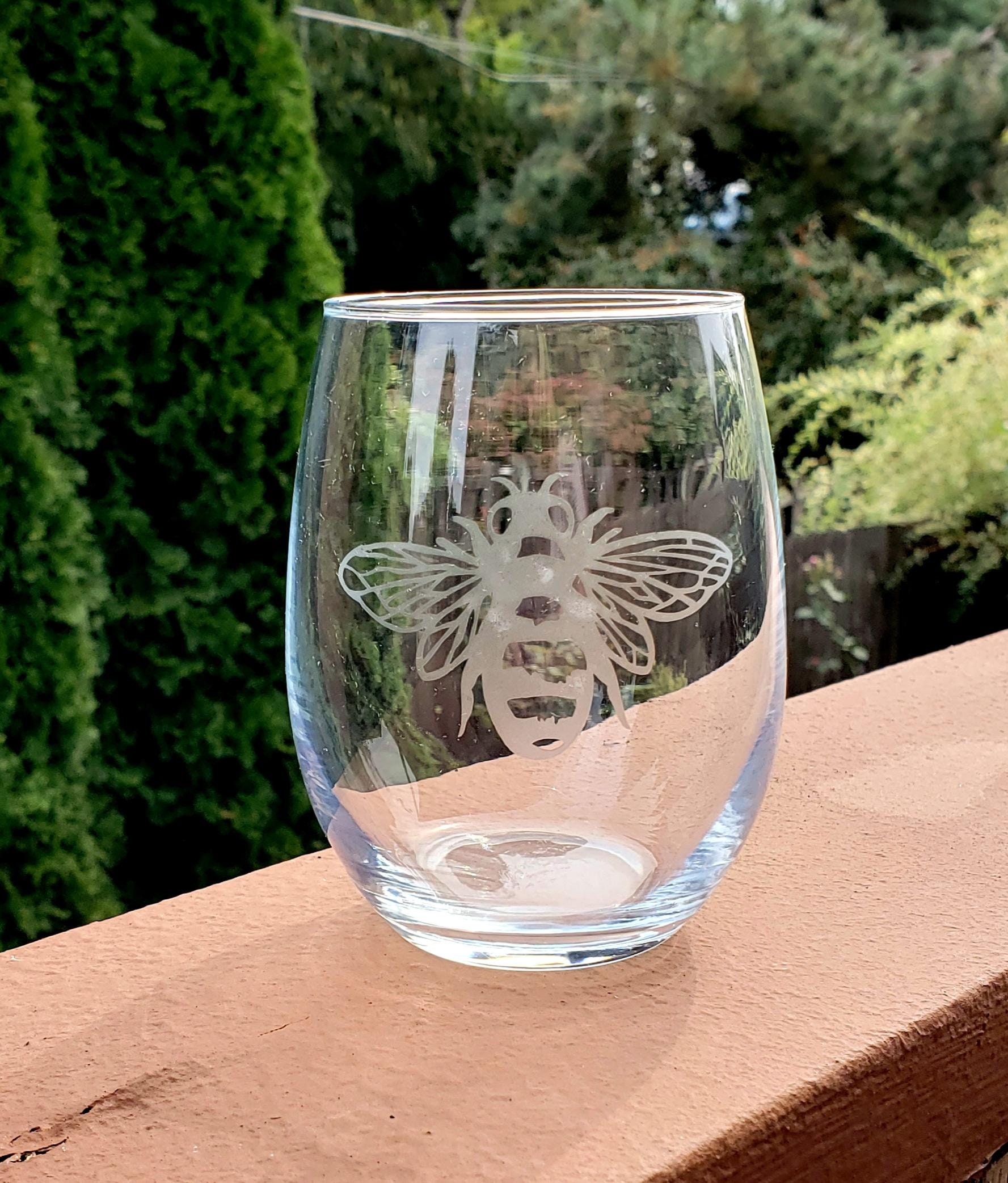 Etched Bumblebee Glass Etched Wine Glass Bee Wine Glass | Etsy