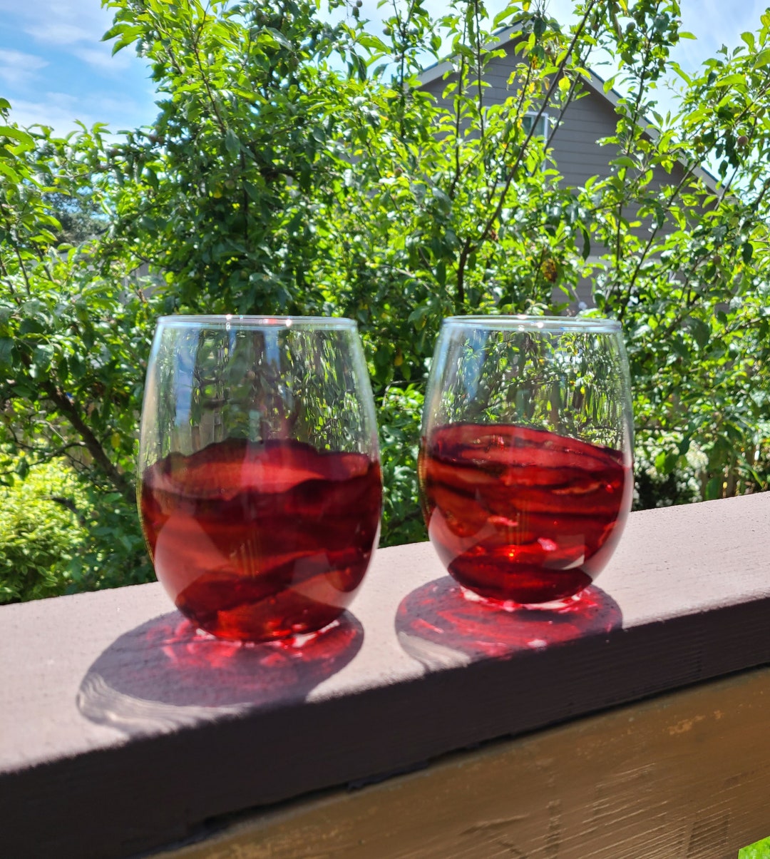 Clearance Red And Gold Glass Set Alcohol Ink Wine Glass Etsy