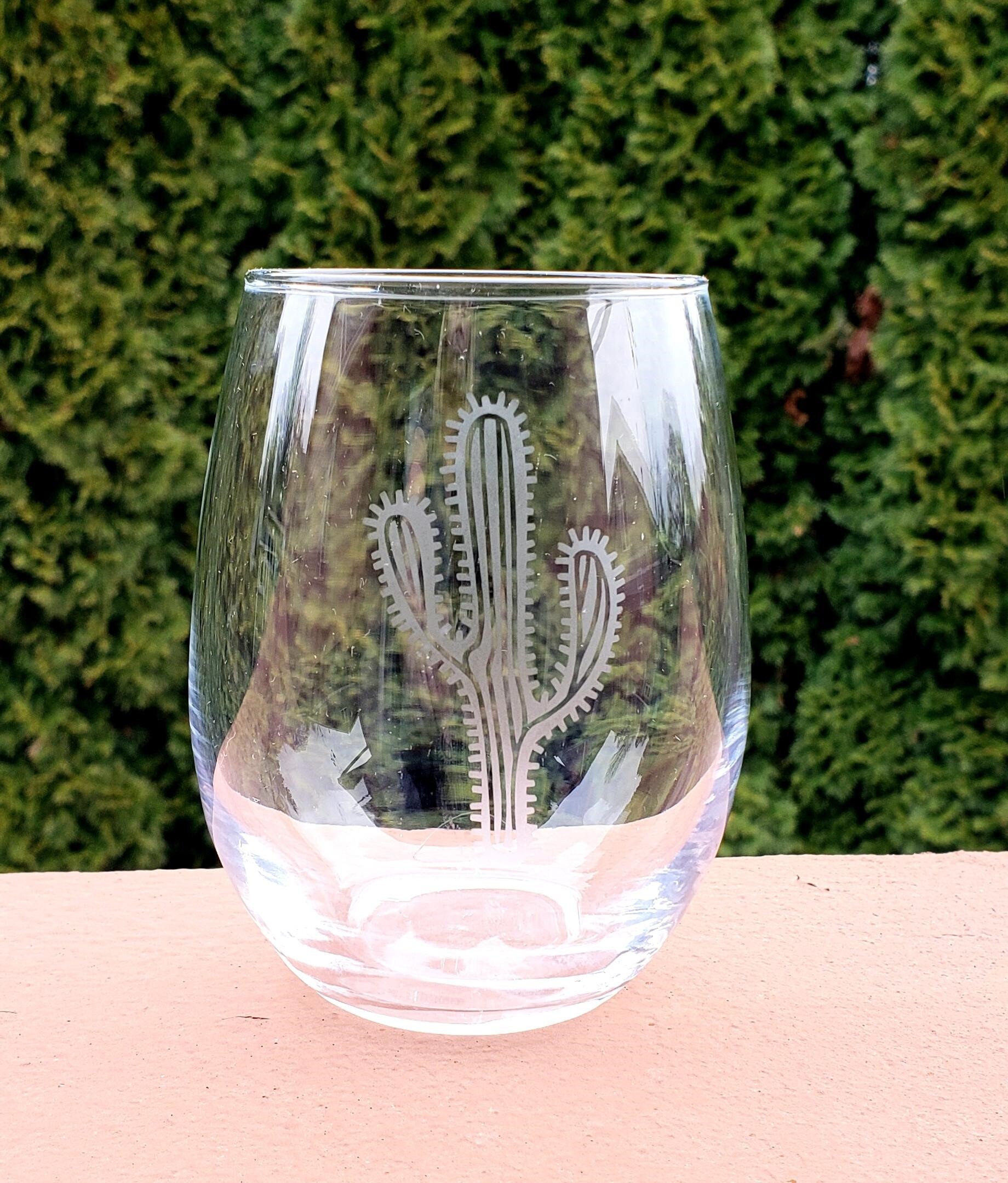Etched Cactus Wine Glass Saguaro Glass Etched Barware | Etsy