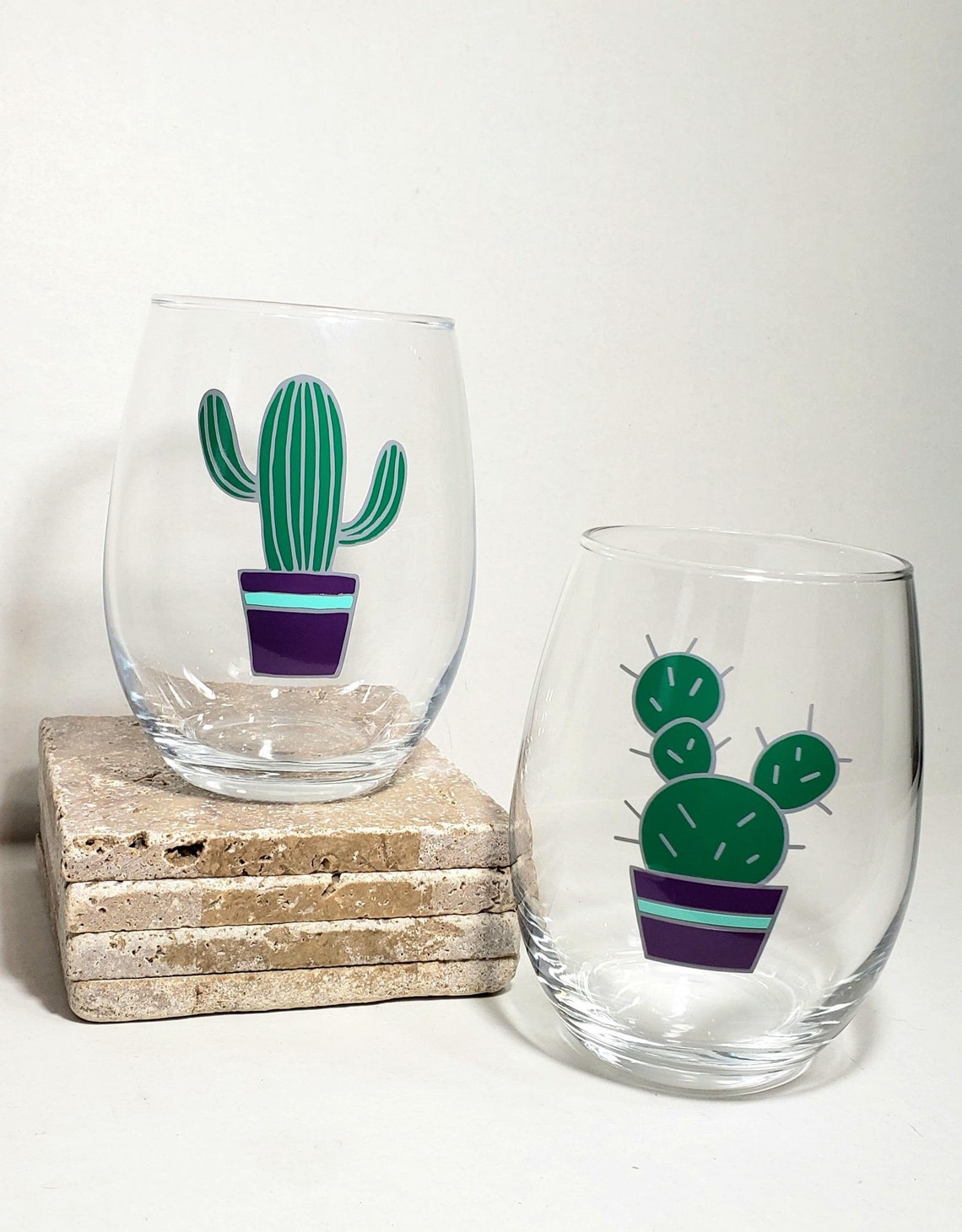 Cactus Wine Glass Gift Set Cactus Gift Saguaro Cacti - Etsy