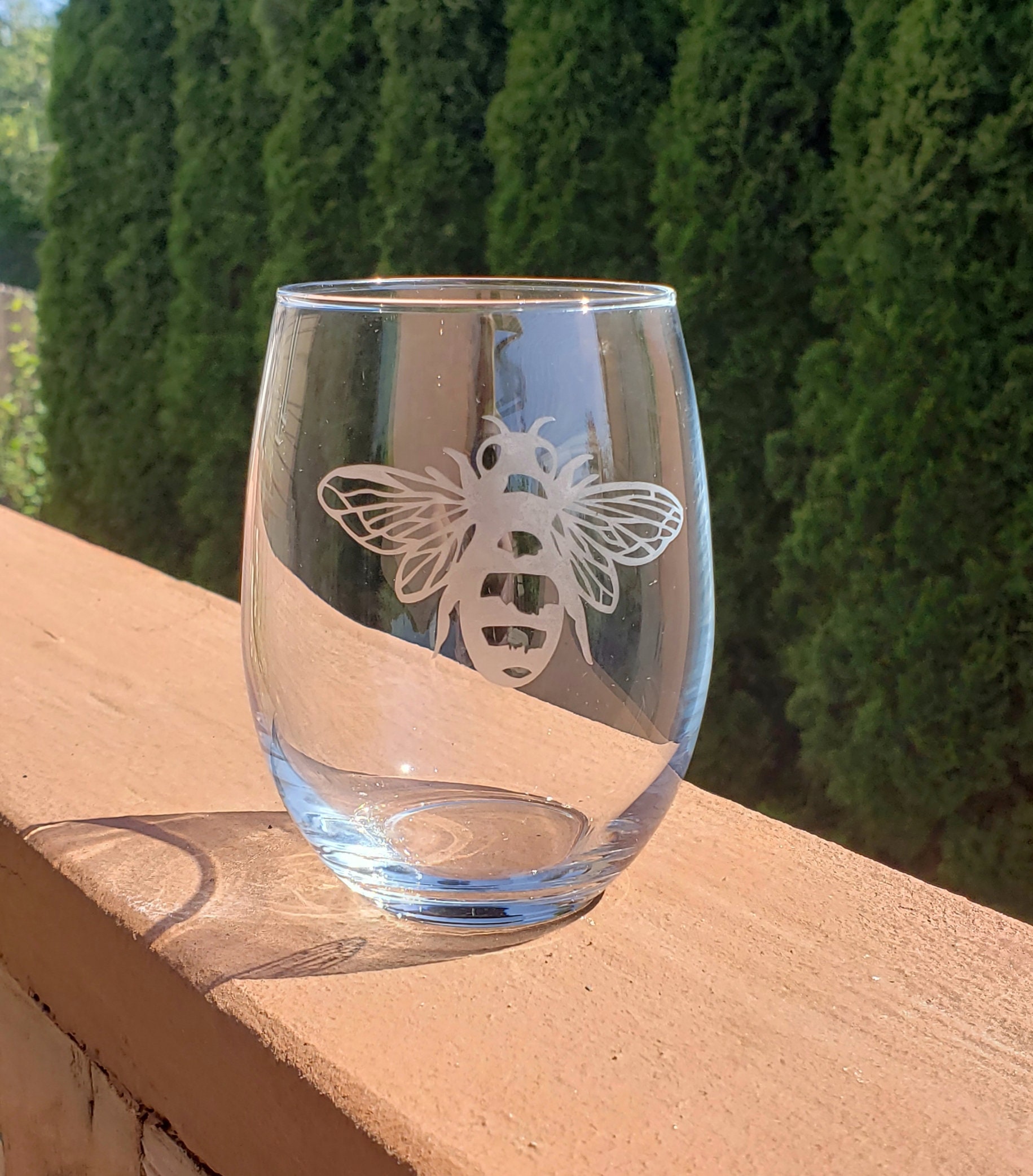 Etched Bumblebee Glass Etched Wine Glass Bee Wine Glass | Etsy