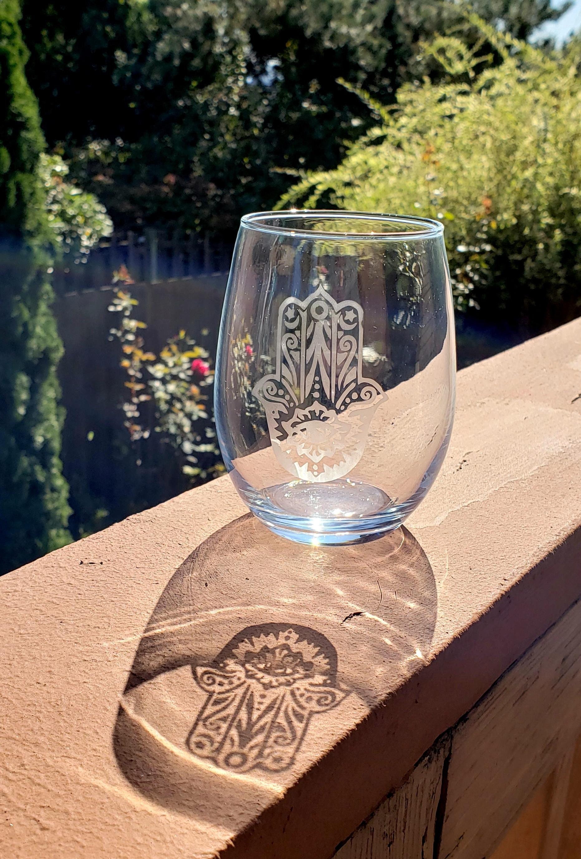 Hamsa Hand Hamsa Wine Glass Hamsa Gift Etched Wine Glass | Etsy