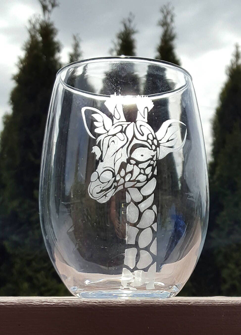 Etched Giraffe Stemless Wine Glass - Animal Lover Gift - Etsy