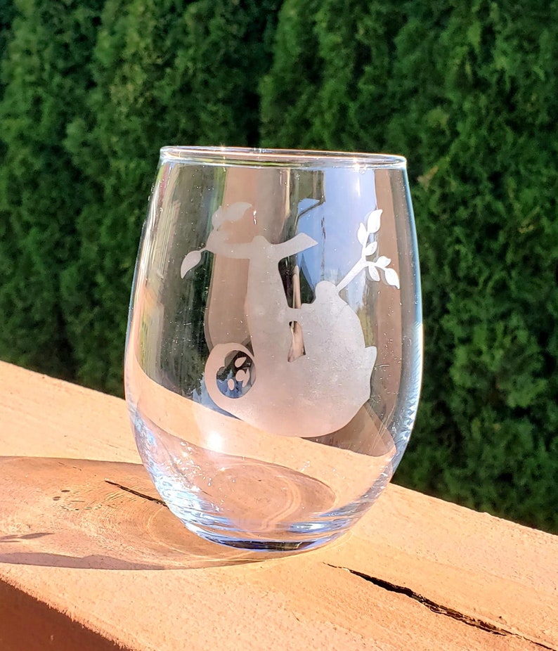 Etched Sloth Wine Glass Wine Gift Sloth Gift Stemless | Etsy