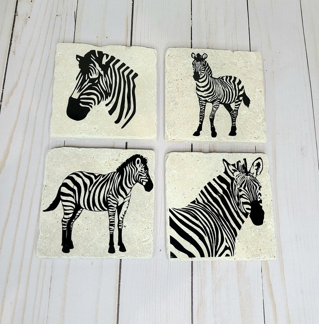 Zebra Coasters Set of 4, Drink Coasters, Zebra Gifts, Wildlife Coasters ...