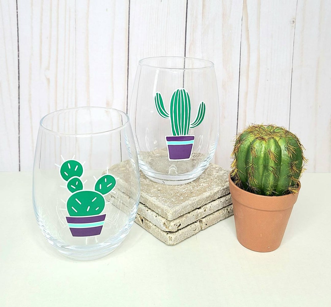 Cactus Wine Glass Gift Set, Cactus Gift, Saguaro Cacti Glasses, Cacti ...