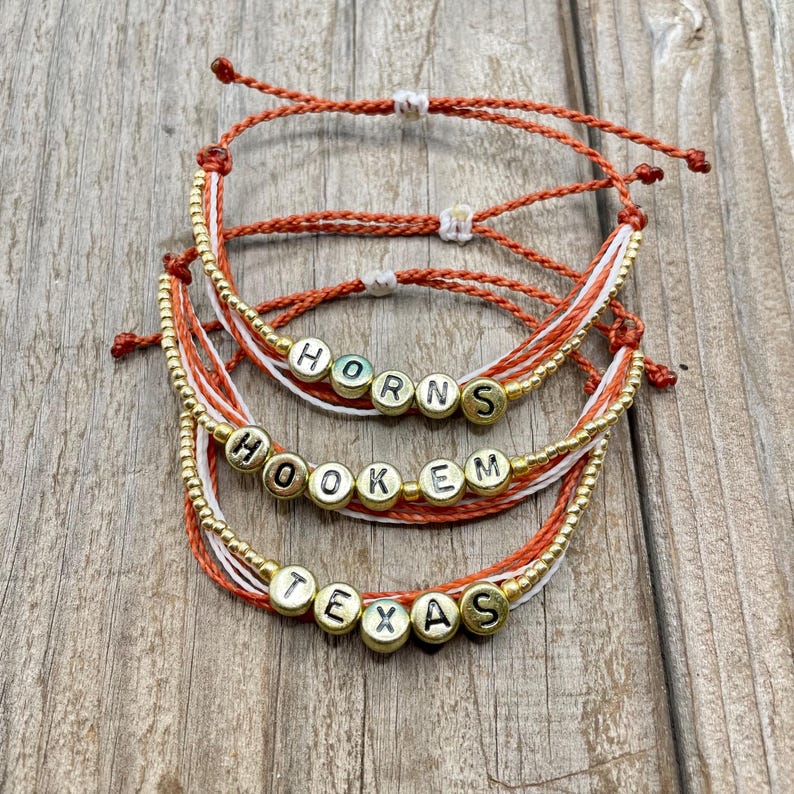 University of Texas Bracelet / College Football Bracelets / Hook ‘em ...